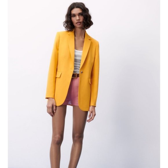 Zara | Jackets & Coats | Nwt Zara Yellow Blazer Fitted With Pockets ...